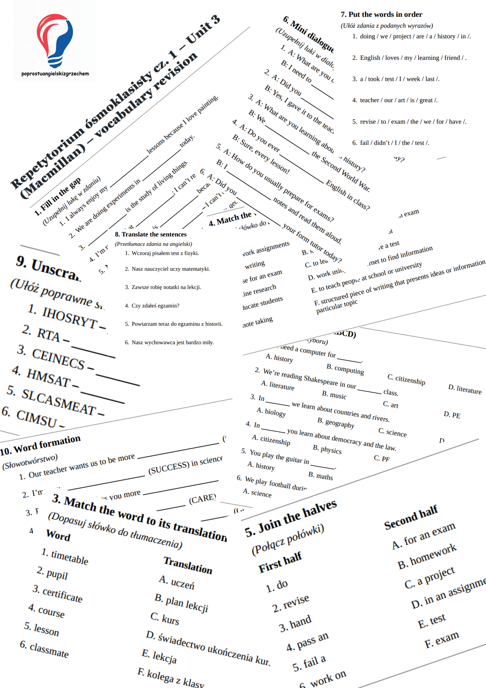 Repetytorium E8 cz. 1 – Unit 3 (Macmillan) – vocabulary revision